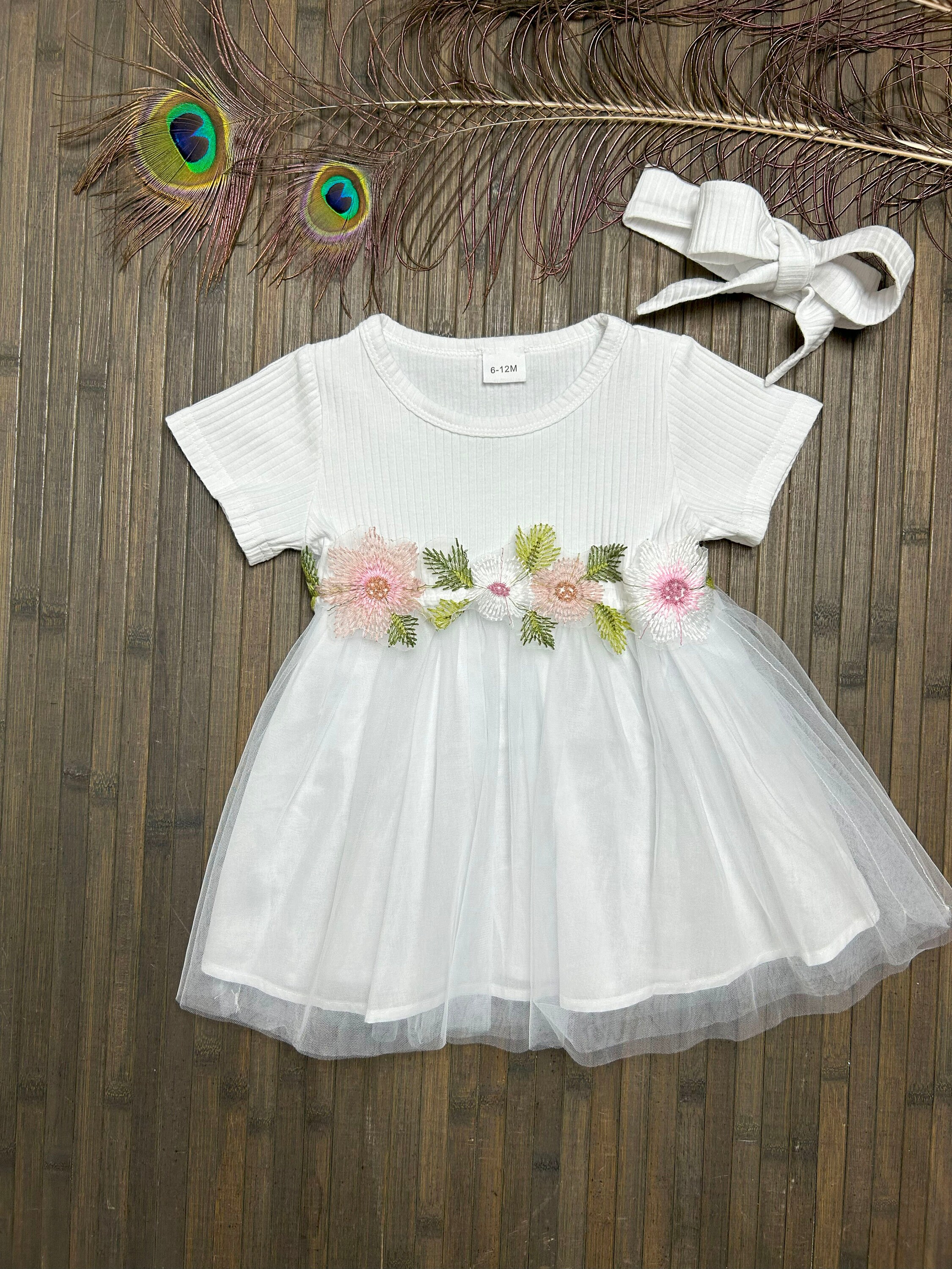 Floral Embroidered Dress for Little Girls Long Sleeve Tulle and Cotton ...
