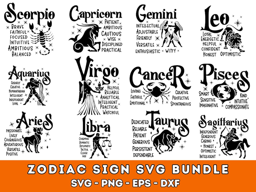 Zodiac Svg Bundle, Horoscope Svg, Astrology Signs Svg, Zodiac Symbols ...