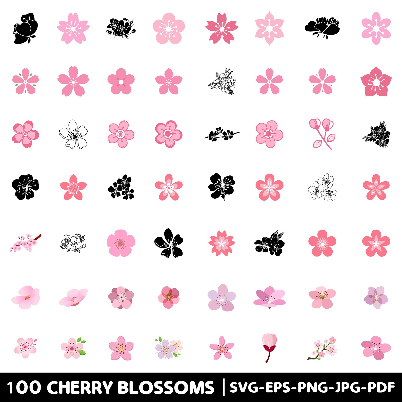 Cherry Blossom Svg Bundles, Cherry Blossom Clipart, Sakura Blossom Svg ...