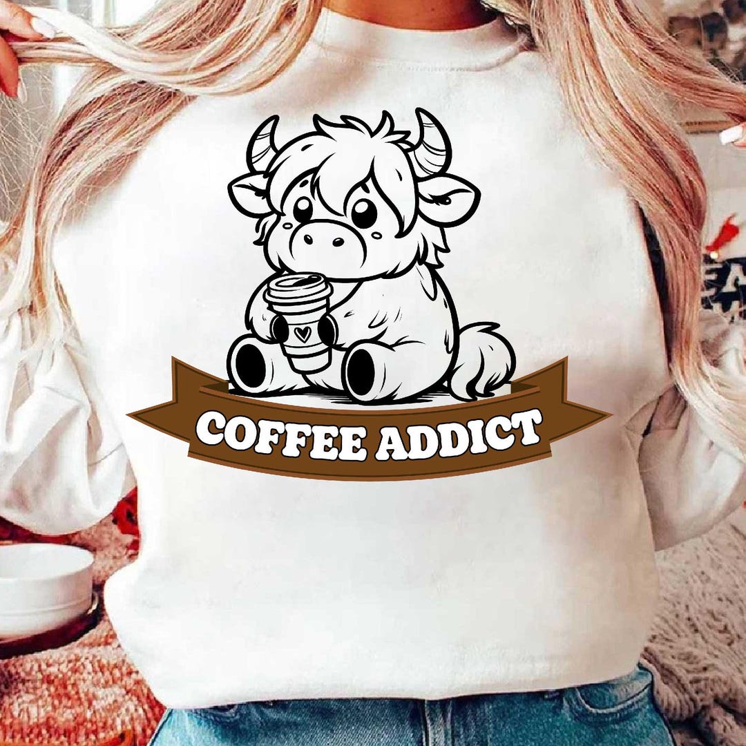 Coffee Addict Highland Cow Svg Png, Coffee Addict Png Svg, Highland Cow ...