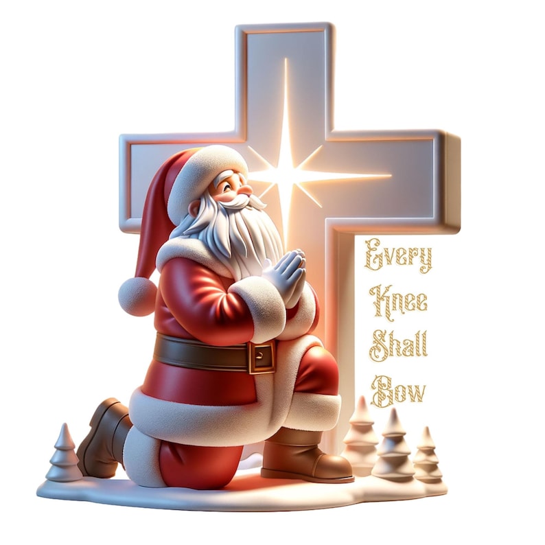 Every Knee Shall Bow PNG Sublimation, Santa on Knee Parying in Front of ...