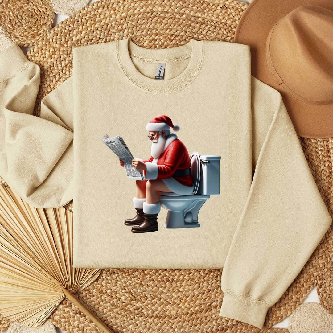 Santa Sitting on the Toilet Reading a Newspaper, Funny Bathroom Wall ...