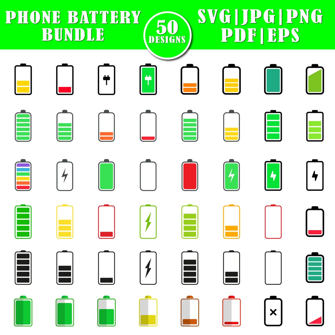 Mobile Battery Svg Bundles, Colorful Battery Svg, Mobile Battery ...