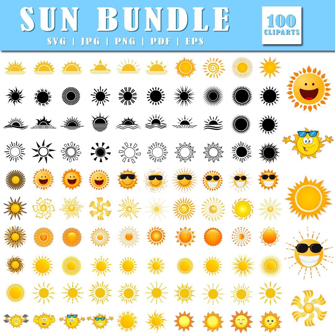 Cute Sun Svg Bundles, Sunrise Svg Bundles, Hot Summer Sun Svg Bundles ...