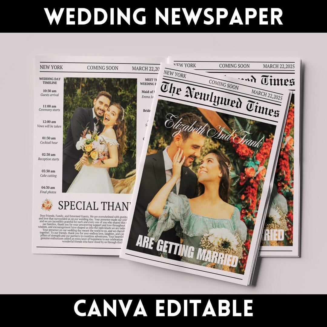 Folded Printable Wedding Newspaper Program Canva Template, Infographic ...