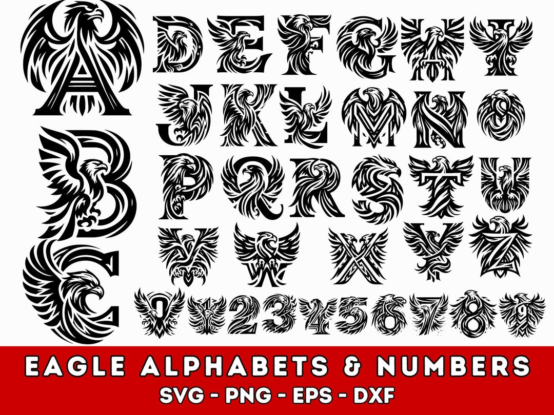 Eagle Alphabet SVG, Eagle Numbers Svg, Eagle SVG Bundle, A-Z Eagle Svg ...