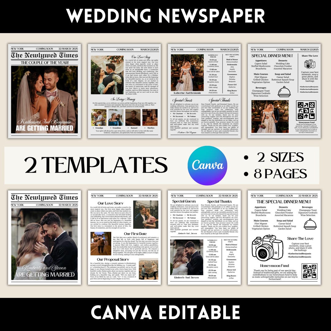 Folded Printable Wedding Newspaper Bundles Newlywed Times Newspaper ...
