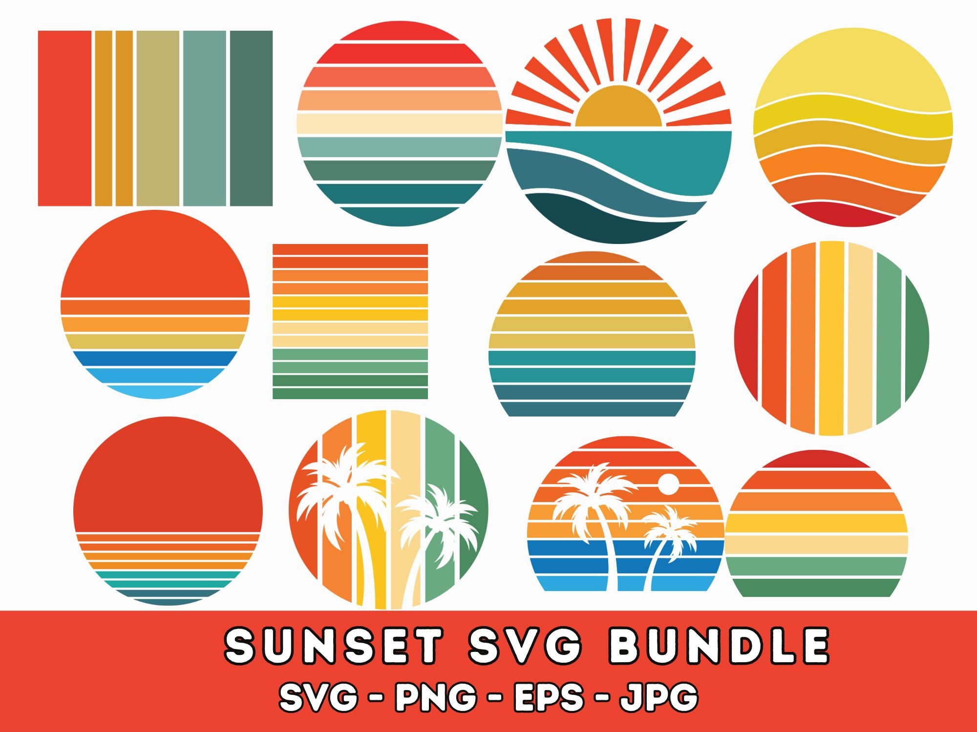 Retro Sunset SVG Bundle,vintage Palm Tree Sunset,vintage Retro Sunset ...