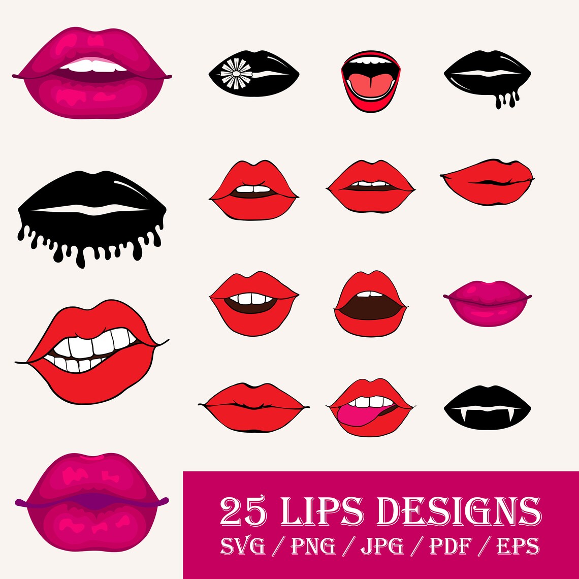 Cute Lips Svg Bundles, Lips Clipart, Lipstick Svg Bundles, Kiss Svg ...