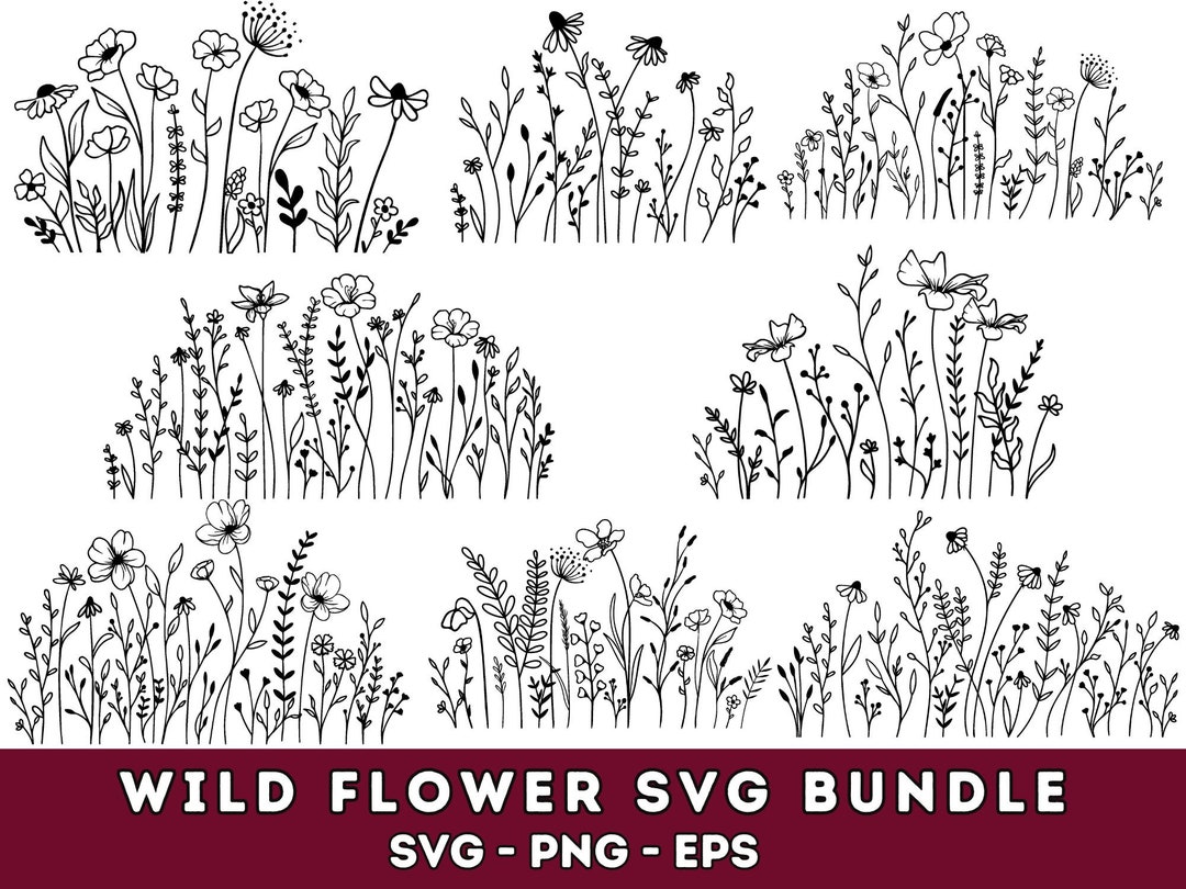Wildflower Svg Bundle, Flower Meadow Svg, Flower Border SVG, Minimalist ...