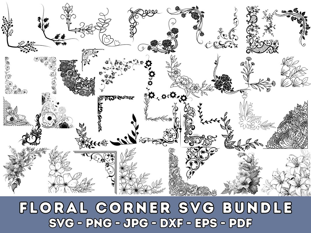 Corner Svg Bundle, Corner Svg, Floral Corner Svg Files, Decorative Page ...