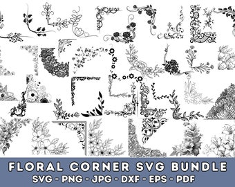 Corner Svg Bundle, Corner Svg, Floral Corner Svg Files, Decorative Page ...