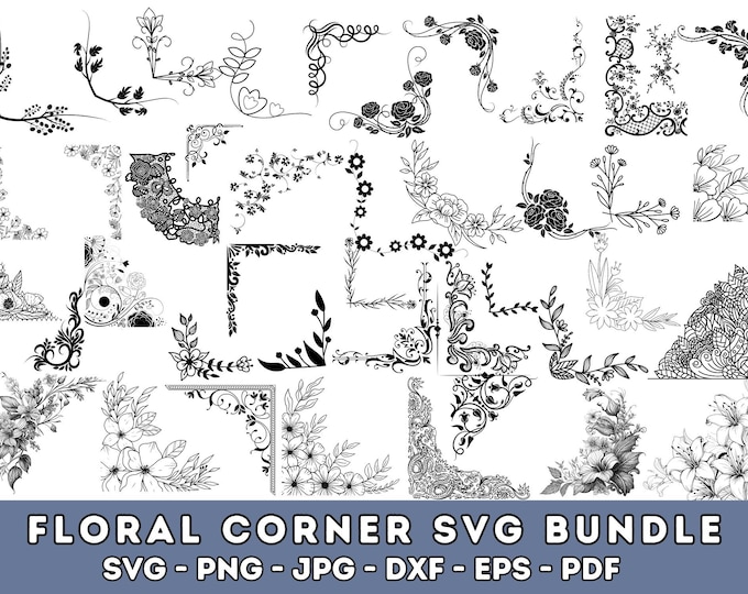 Corner Svg Bundle, Corner Svg, Floral Corner Svg Files, Decorative Page ...