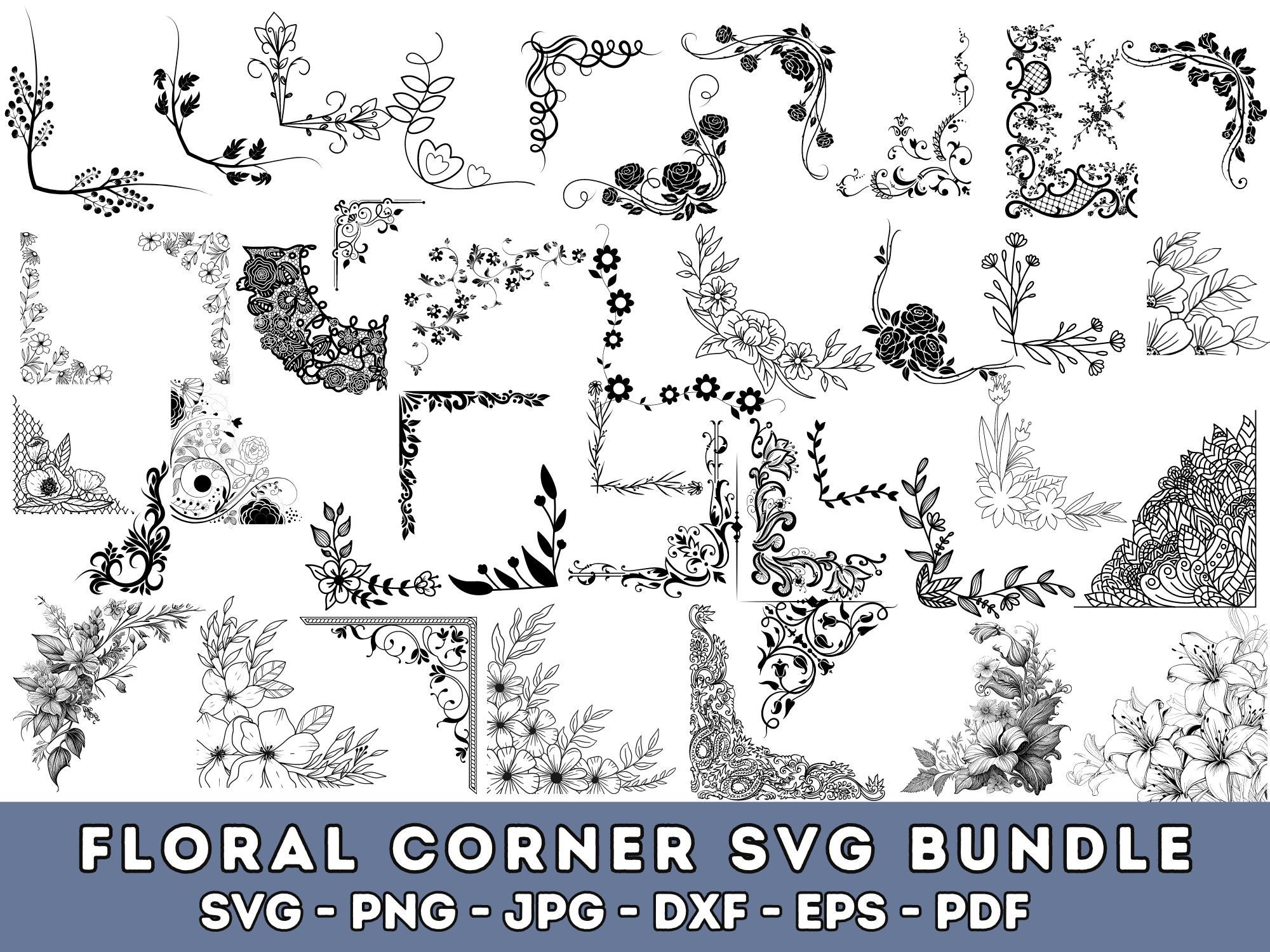 Corner Svg Bundle, Corner Svg, Floral Corner Svg Files, Decorative Page ...