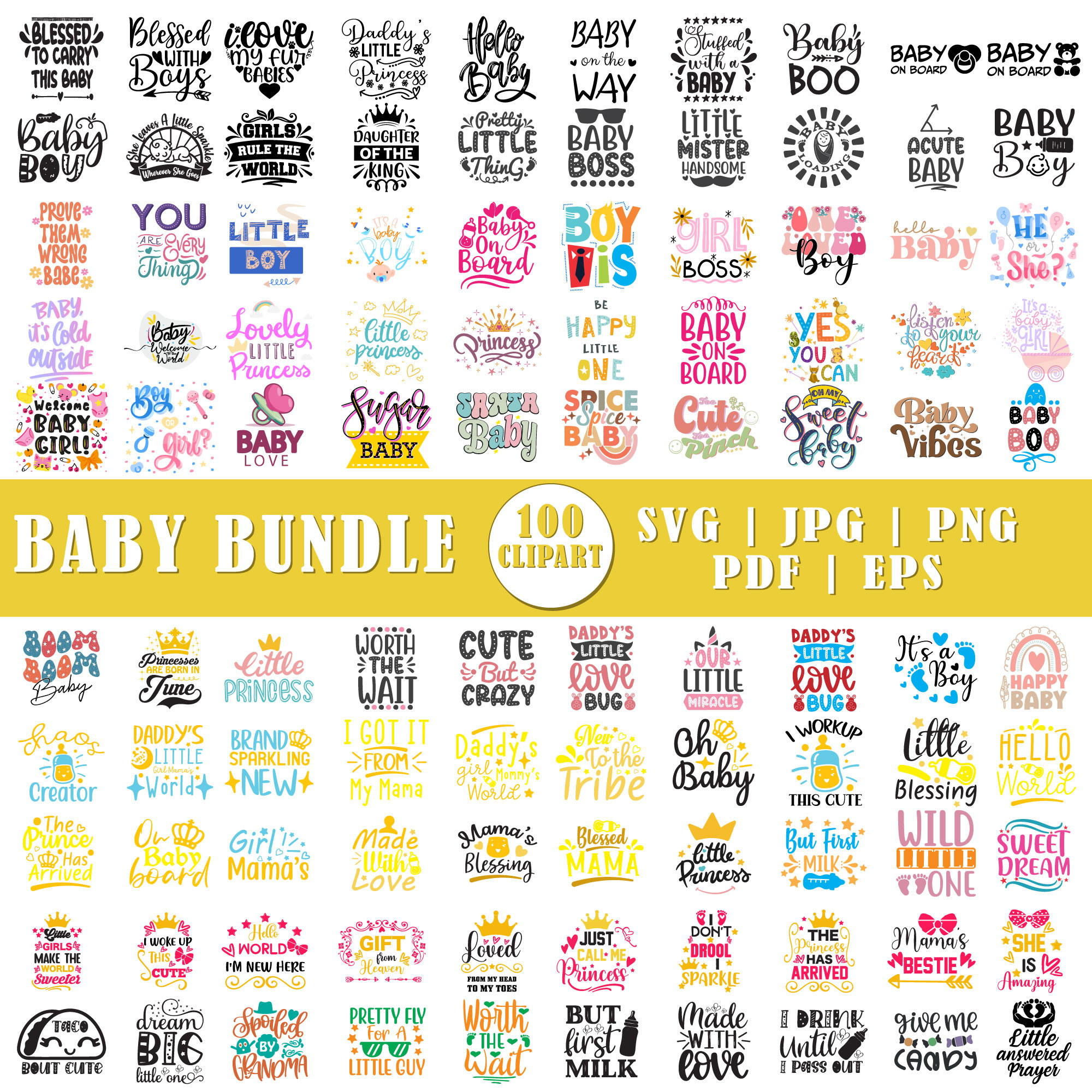 Cute Baby Svg Bundle, 100 Baby Svg Clipart, New Born Baby Svg Bundles ...