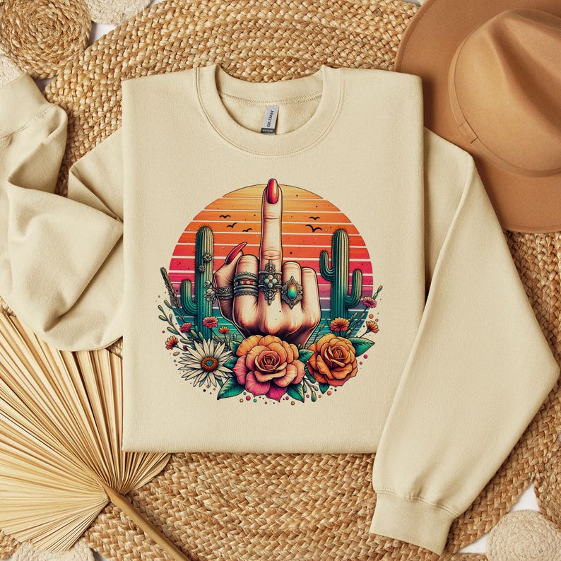 Middle Finger With Flower Cactus PNG, Girl Middle Finger T Shirt Prints ...