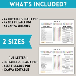 Editable Kids Chore Chart, Printable , Kids Daily Weekly Responsibility ...