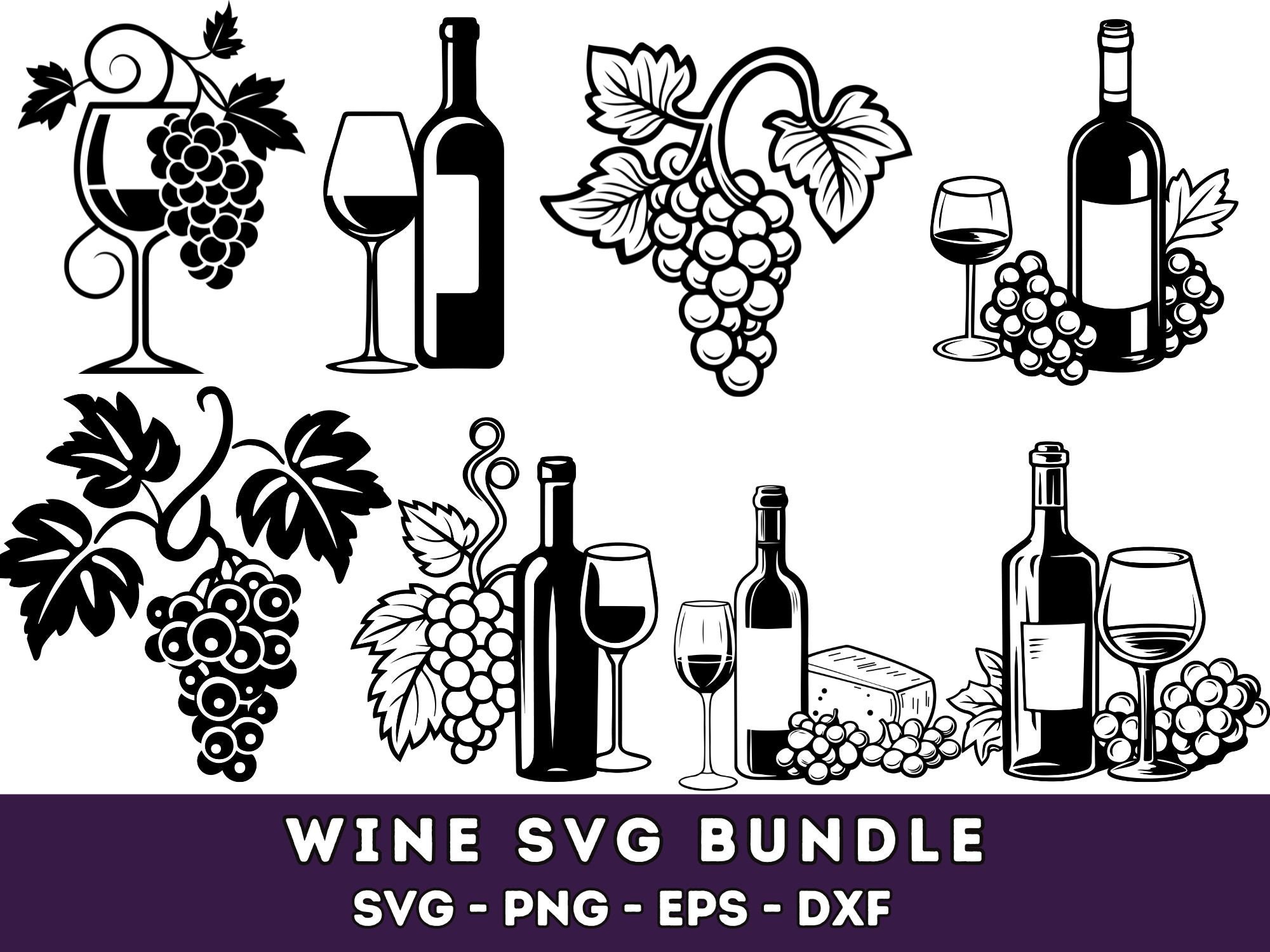 Wine SVG Bundle, Grapevine Svg, Board Fence Svg, Wine Glass Svg, Grape Wine Dxf, Wine Png,wine ...