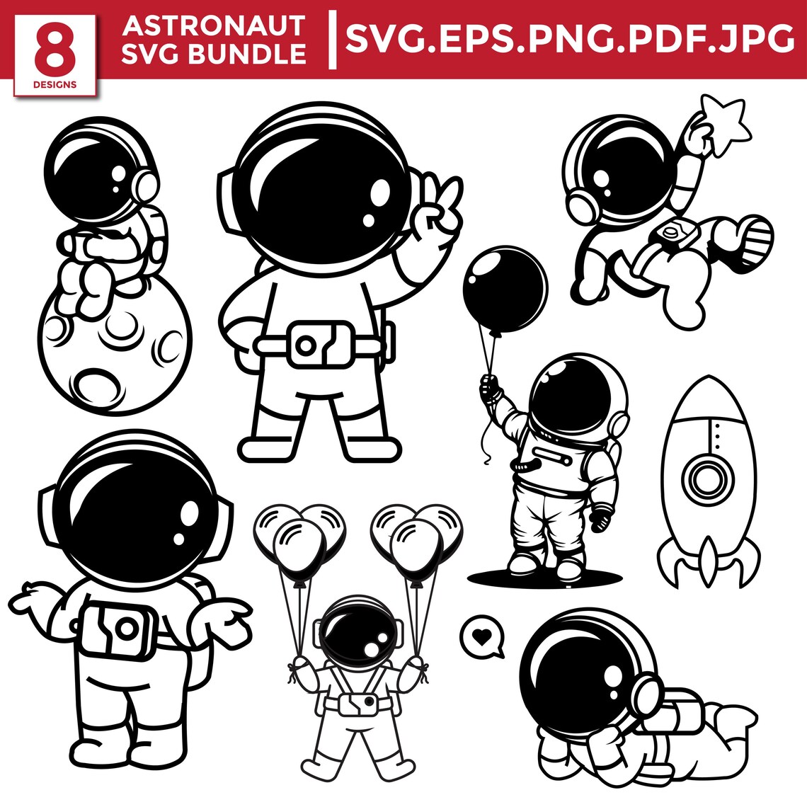 Cute Astronaut Svg Bundles, Kid Astronaut Space Rocket Svg Bundles ...