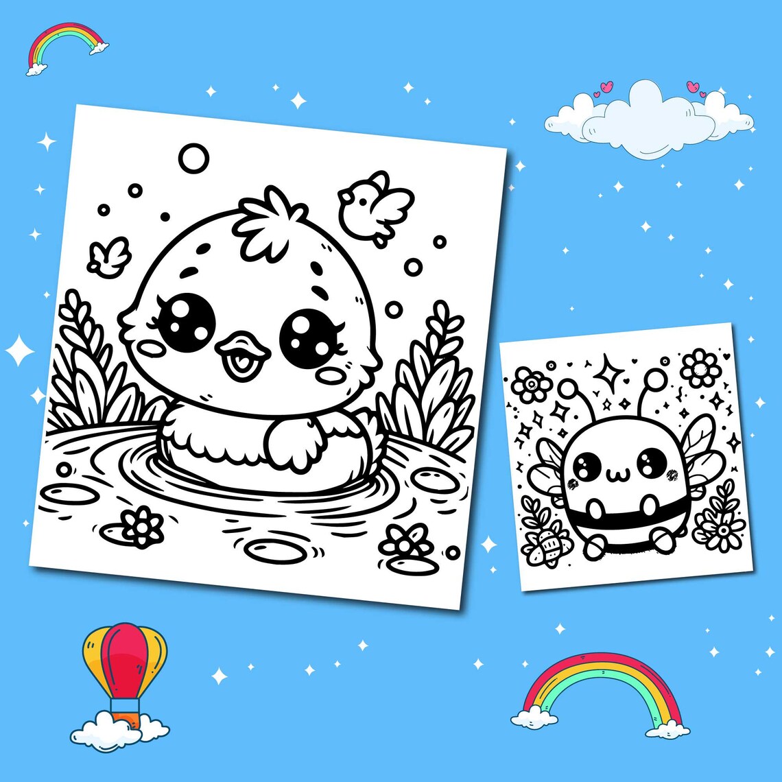 100 Kawaii Coloring Pages, Cute Coloring Pages for Kids, Kindergarten ...