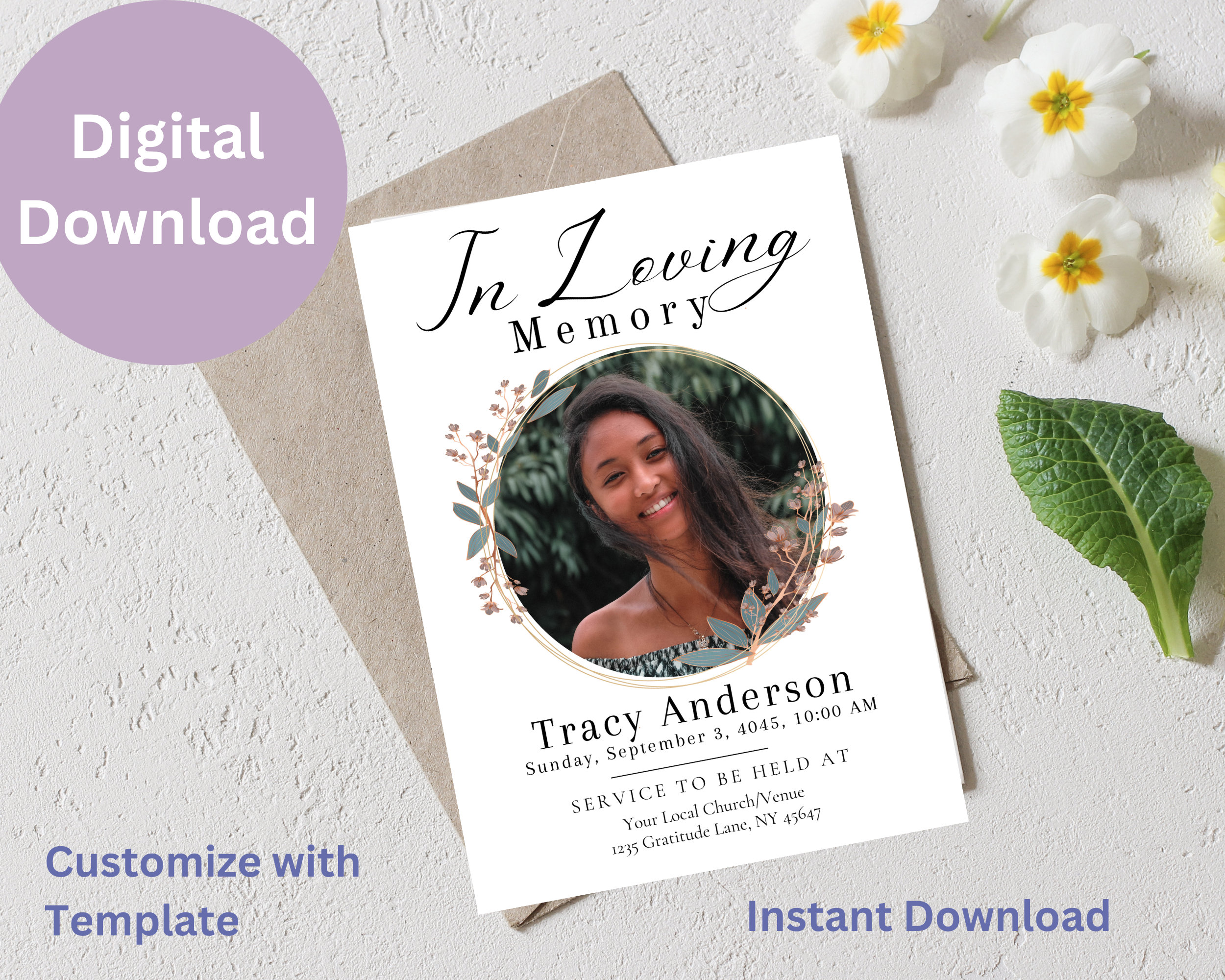 Editable Funeral Announcement Template - Instant Download Canva Design ...