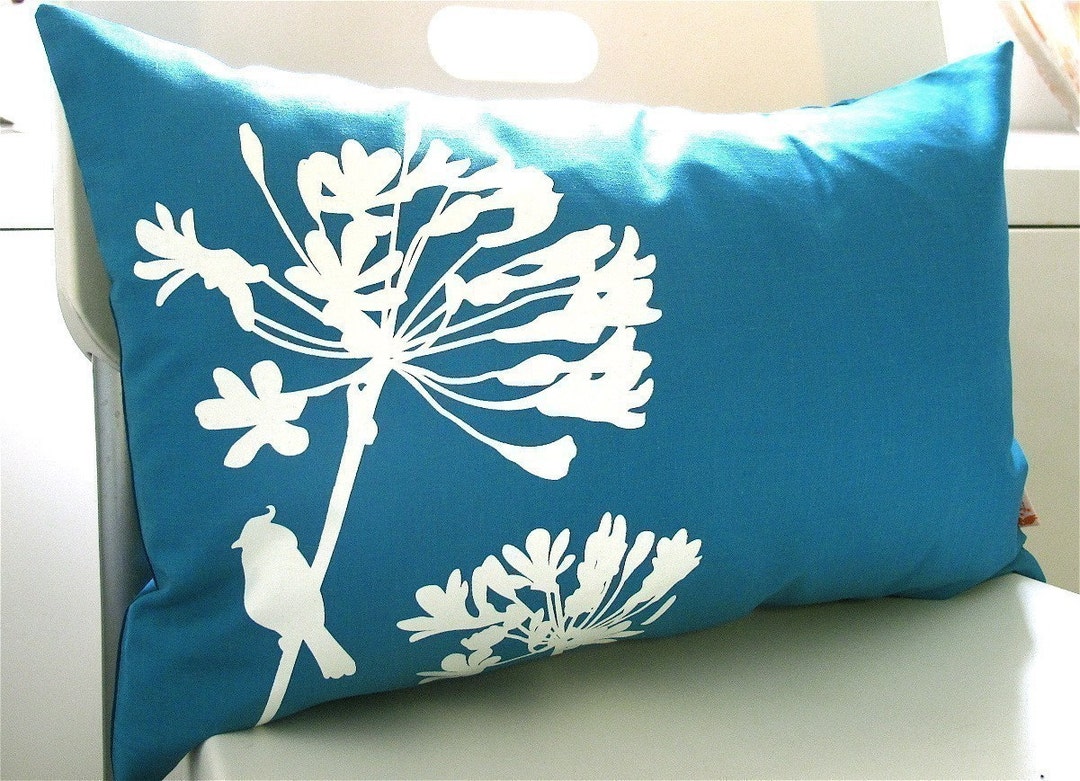 Sale-teal Cardinal on Agapanthus Rectangle Pillow - Etsy