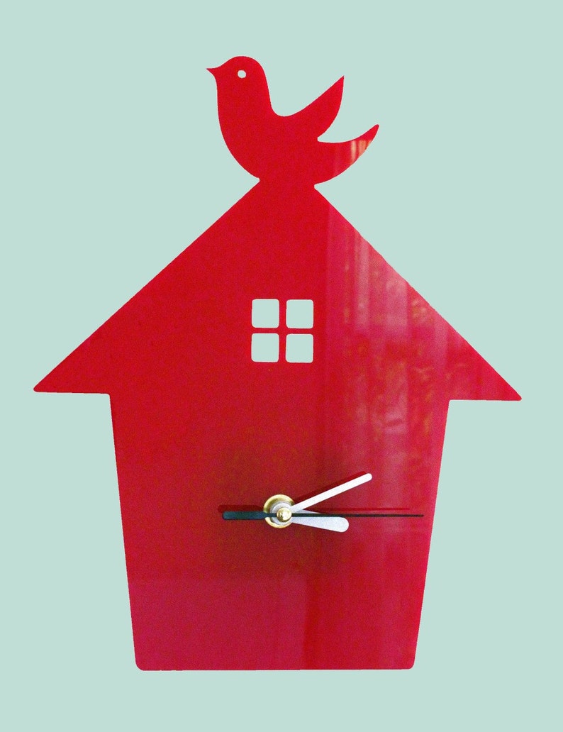 Red Bird House Wall Hanging Clock - Etsy