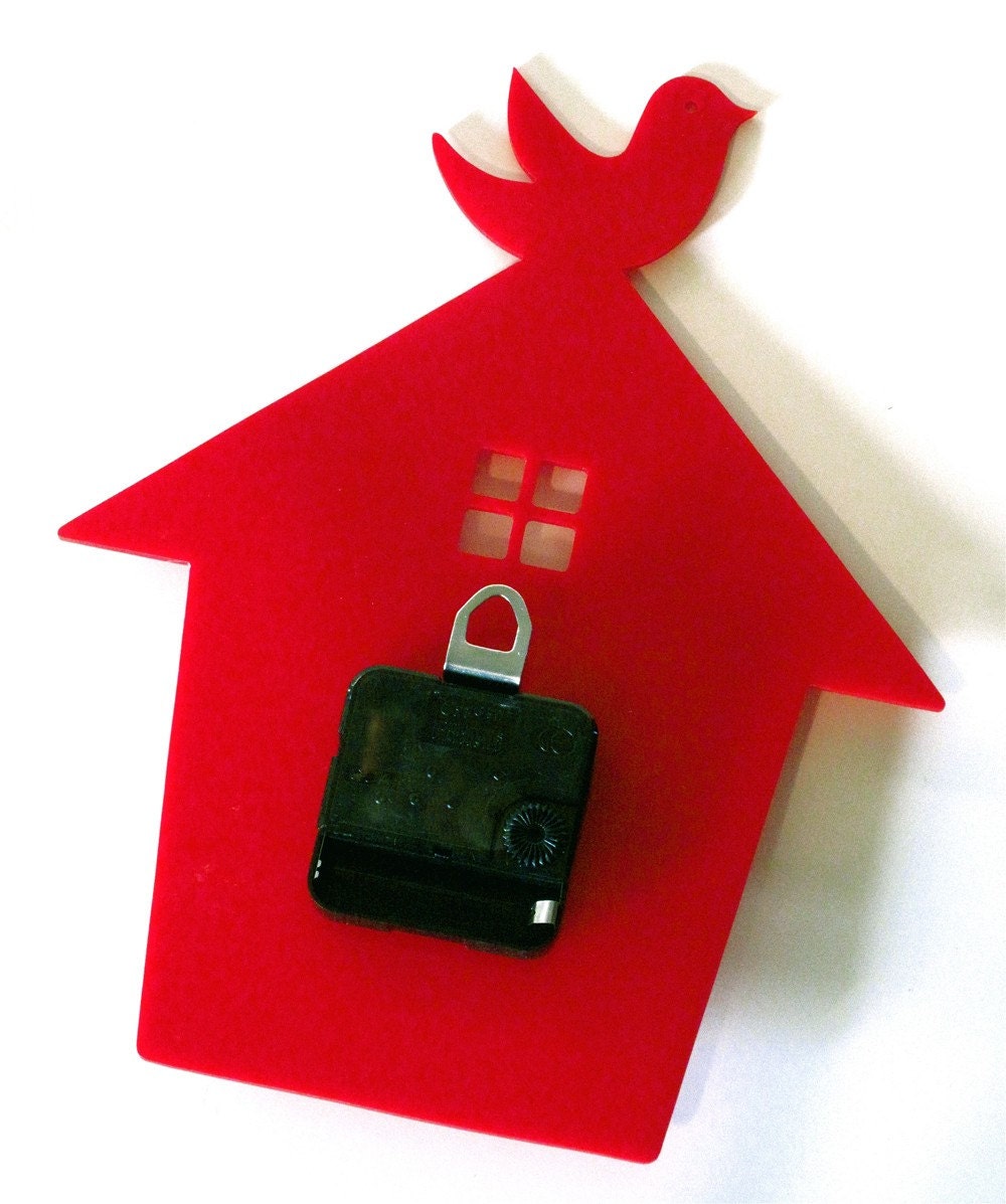 Red Bird House Wall Hanging Clock - Etsy