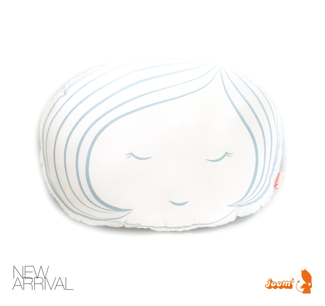 Limited Edition Girl Face Plush Pillow in Light Grey Blue Print - Etsy