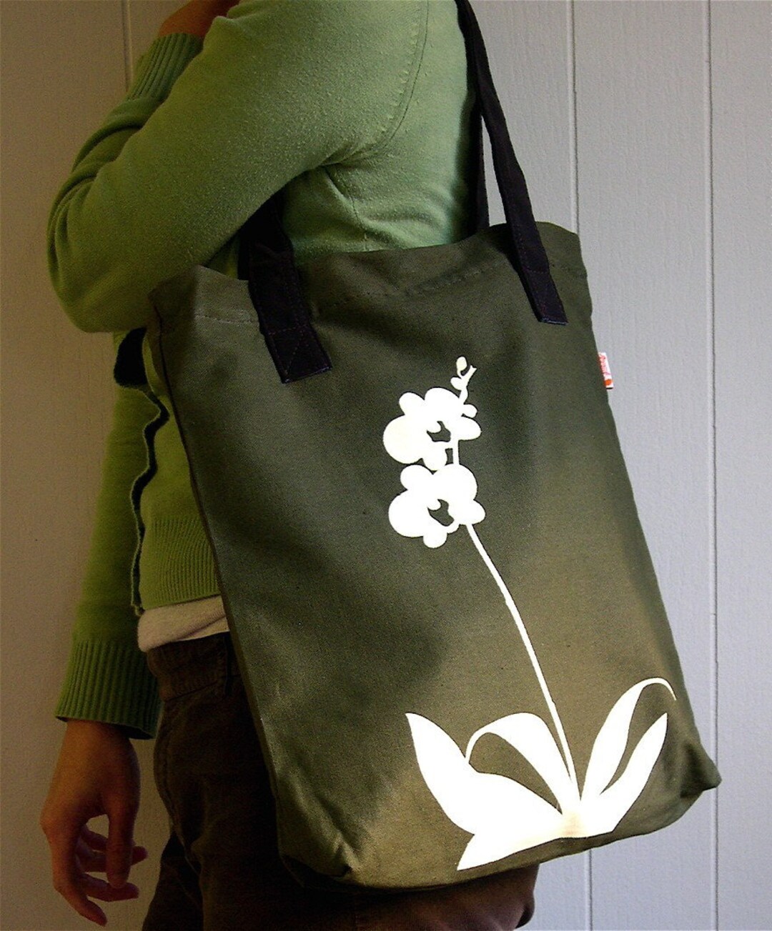 SALE Army Green Orchid Shoulder Tote Bag - Etsy