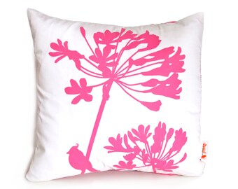 Hot Pink Cardinal on Agapanthus-mini 10.5 Inches Square Pillow - Etsy