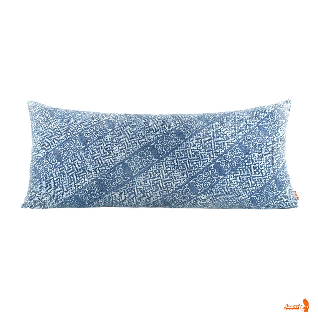 Vintage Blue Faded Indigo Batik Lumbar Pillow - 12"x 28" Rectangle ...