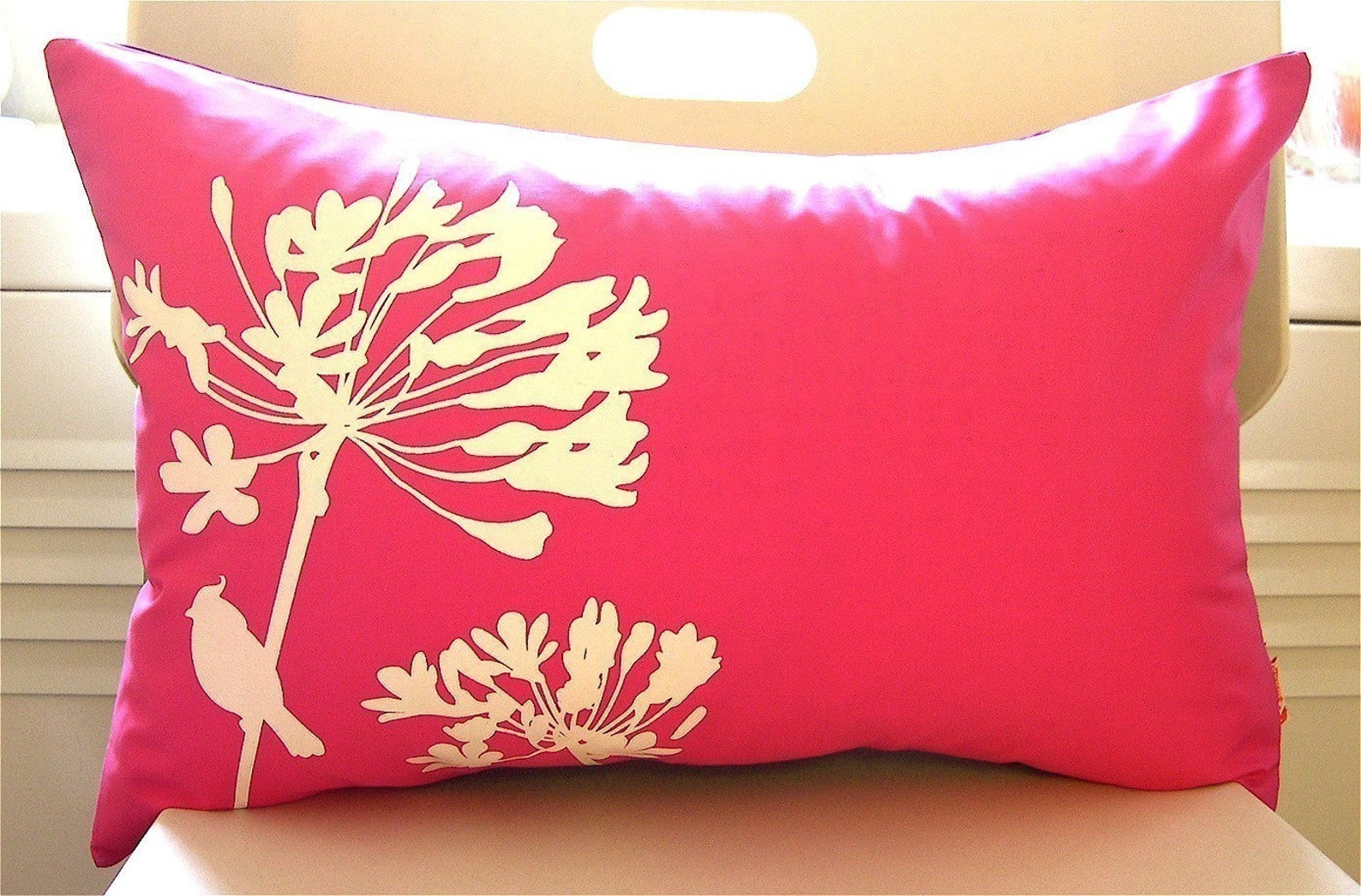 Hot Pink Cardinal on Agapanthus Rectangle Pillow - Etsy