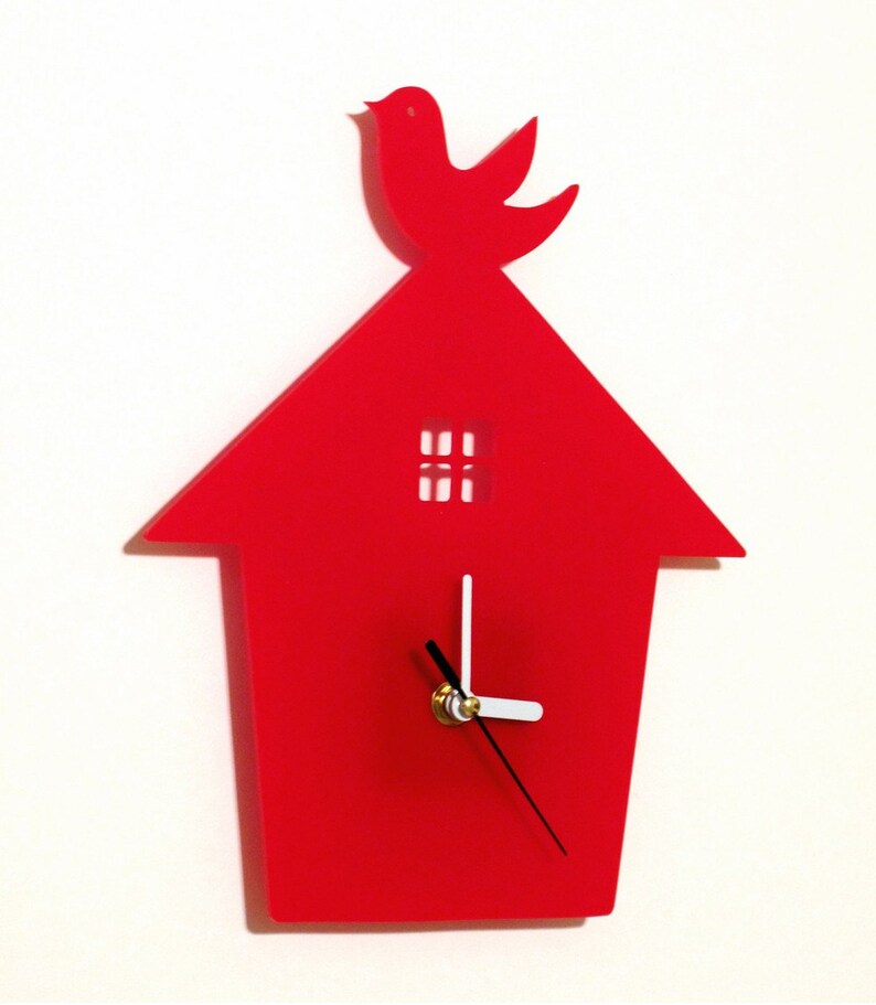 Red Bird House Wall Hanging Clock - Etsy