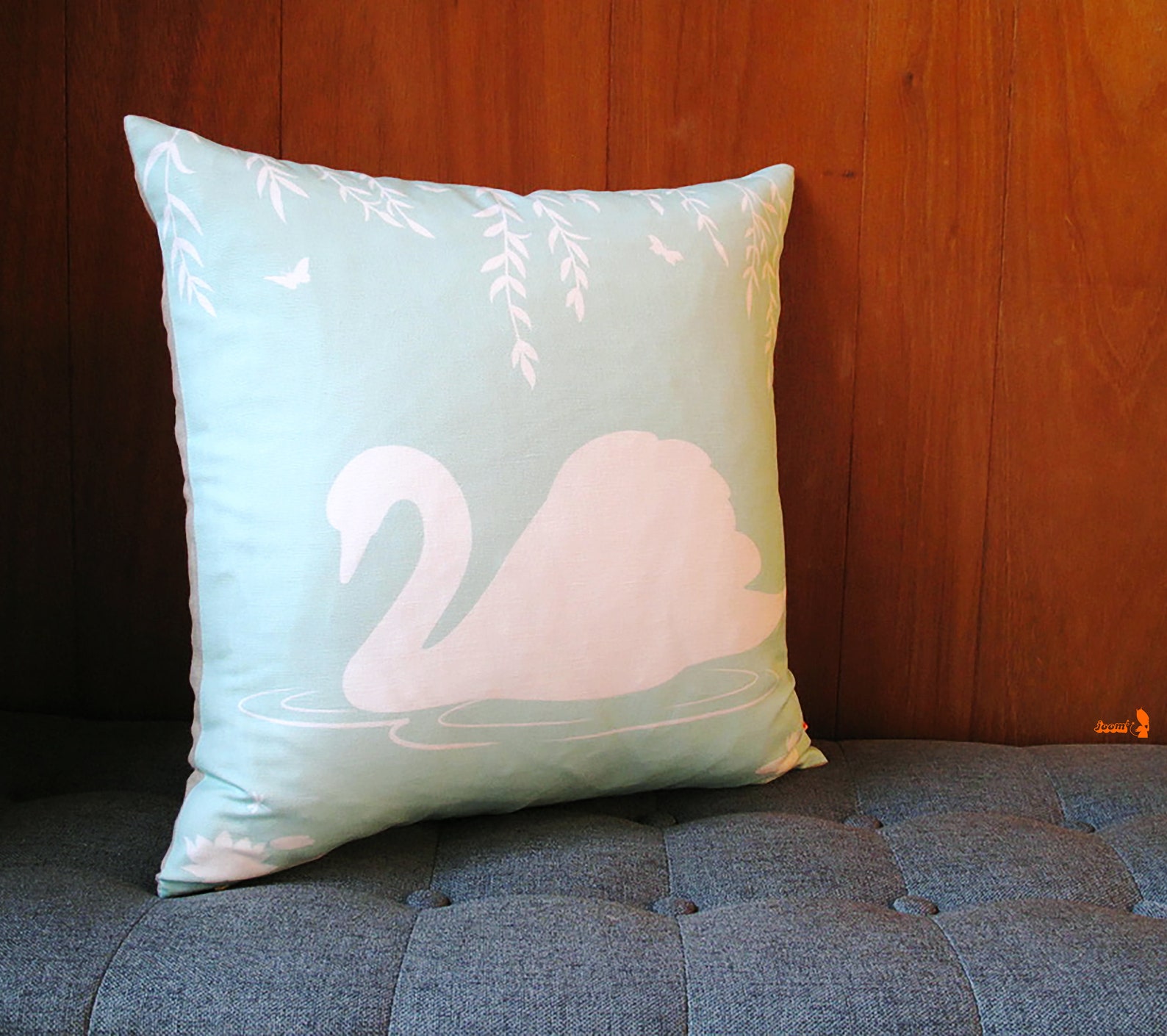 White and Pastel Light Blue Swan in the Swamp 18 Inches Square | Etsy