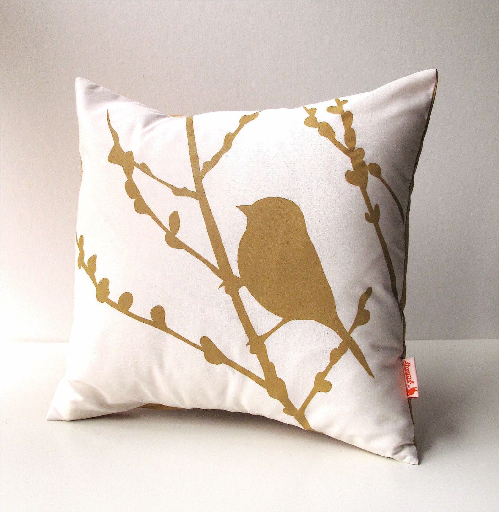 Mustard Print on White Cotton Bird on Cherry Blossom Mini - Etsy