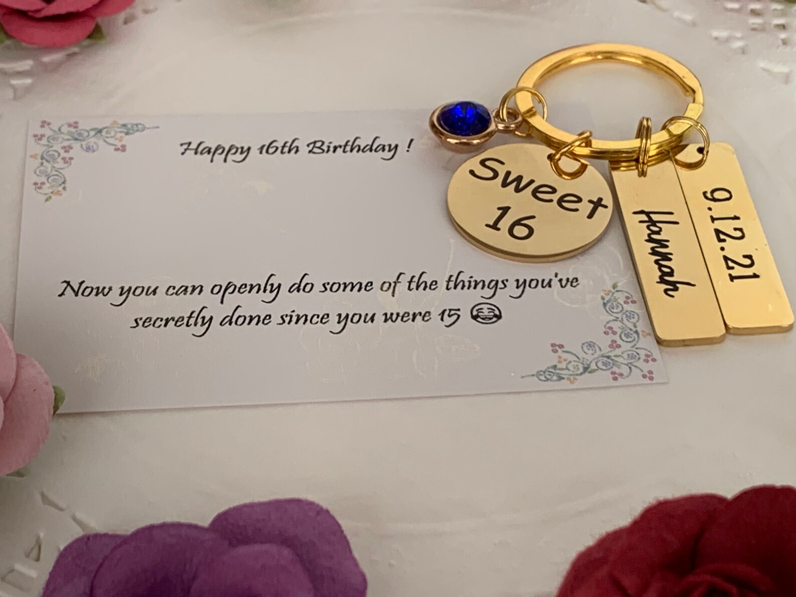 Personalized Sweet 16 Keychain, Sweet 16 Gift, Sweet 16 Jewelry ...