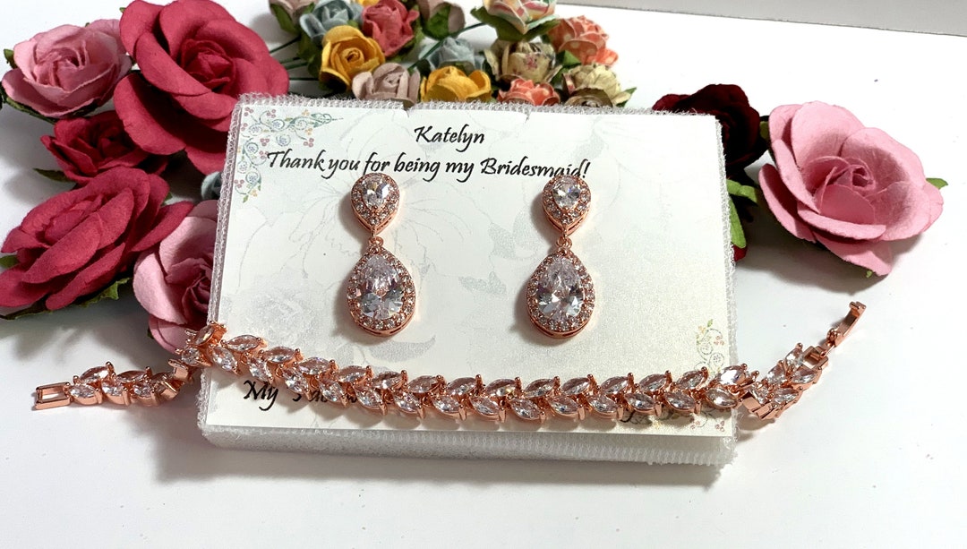 Bridesmaid Gift Set, Tear Drop Bridesmaid Earrings, Bridal Earrings, CZ ...
