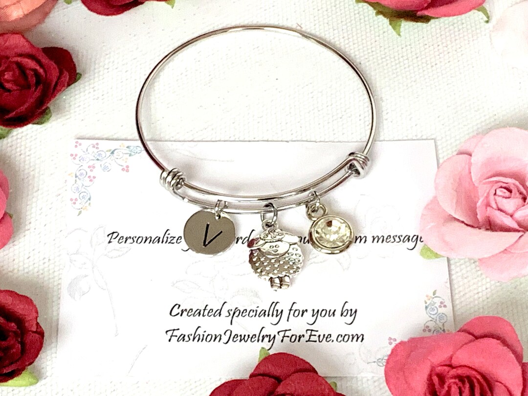 Sheep Charm Bracelet, Sheep Bangle Bracelet Personalized Sheep Bangle ...