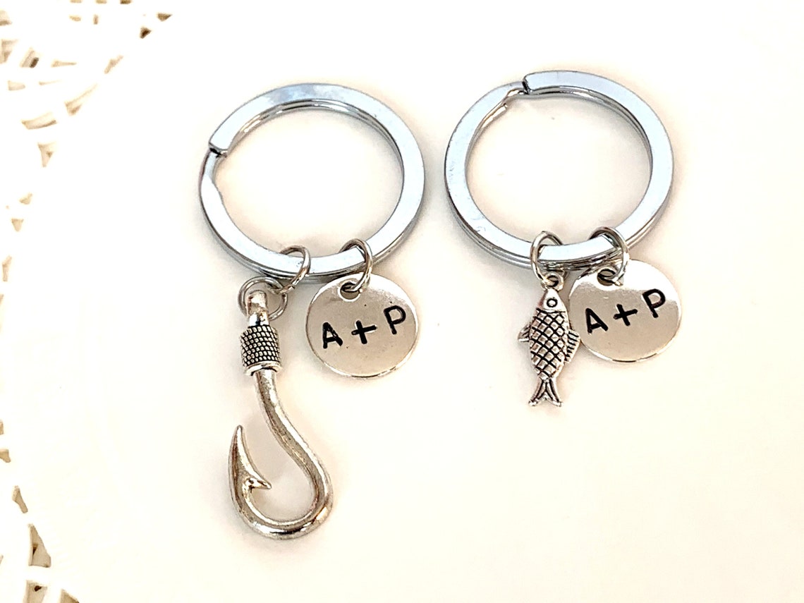 Fish & Hook Key Chain Set Husband Wife Girlfriend Boyfriend | Etsy