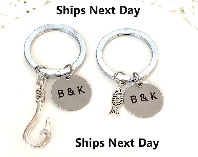 Fish & Hook Key Chain Set Husband Wife Girlfriend Boyfriend | Etsy