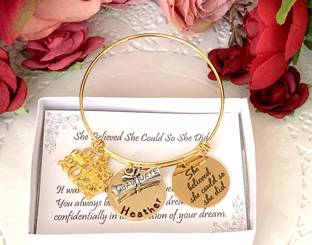 Personalized Graduation Bangle, Class of 2024, Rose Gold 2024 ...
