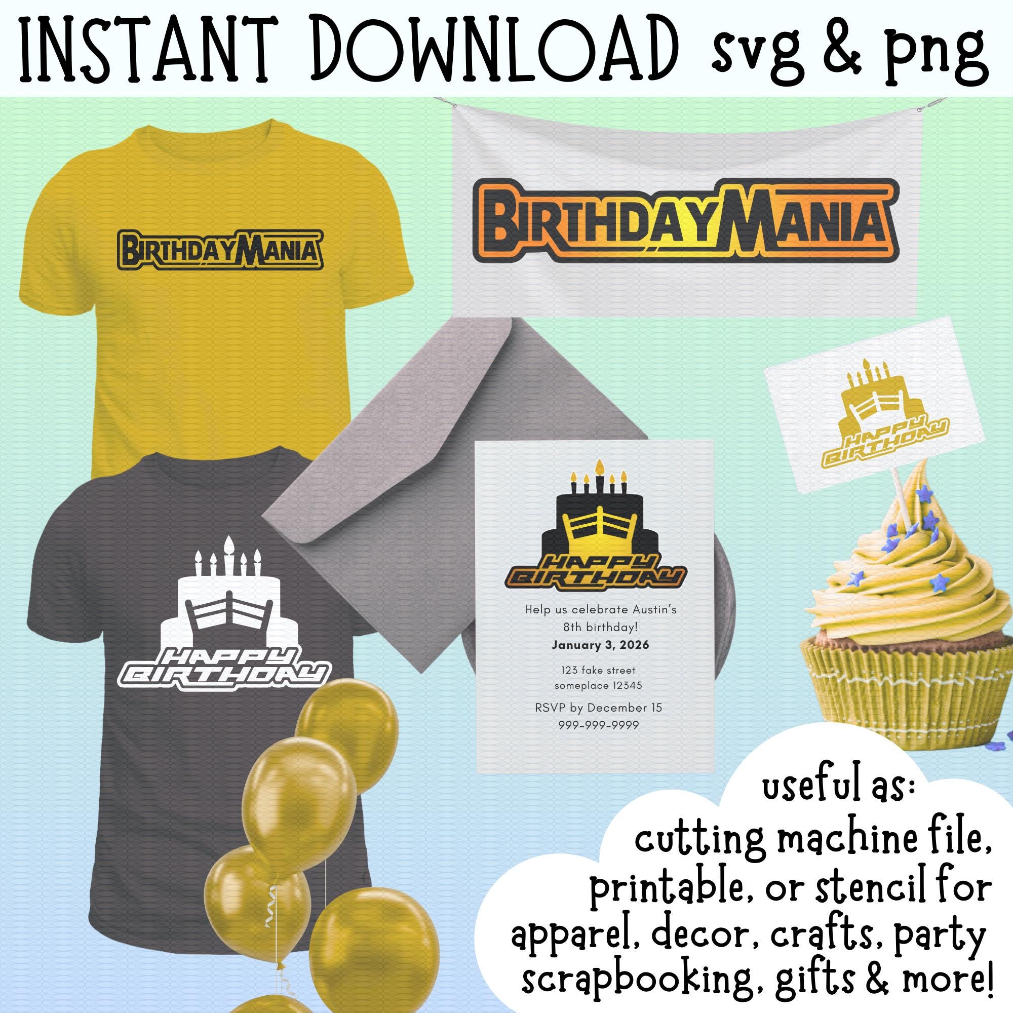 Birthday Mania Wrestling Cutting Machine File Svg for Birthday, Cricut ...