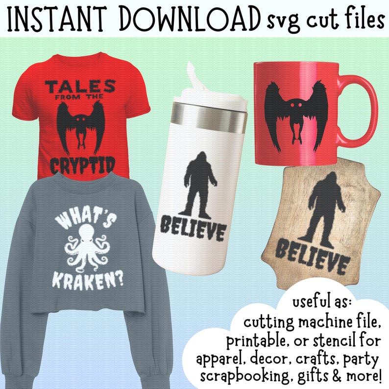 Funny Cryptid SVG Bundle Clipart Gothic Decor Kraken Shirt Halloween ...
