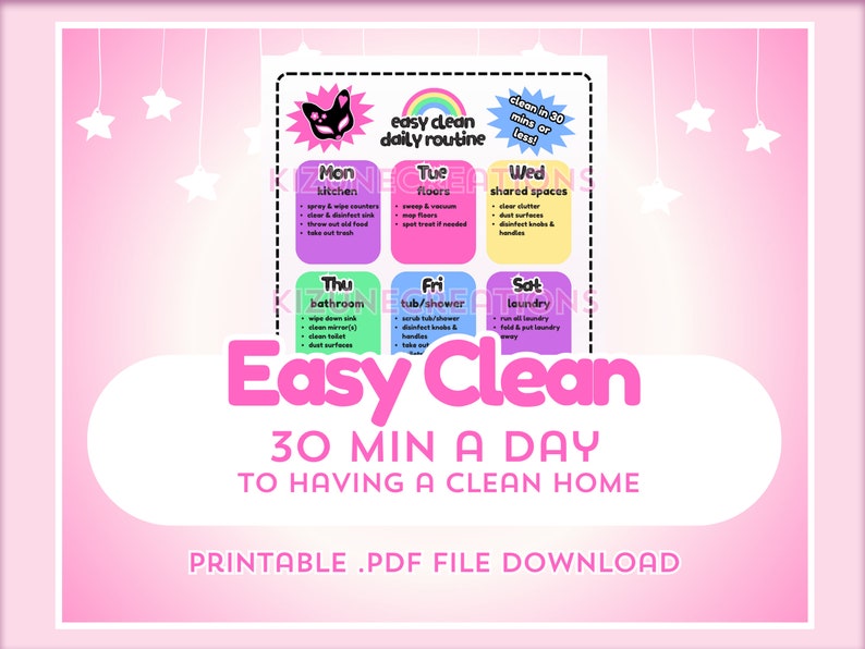 Cleaning Routine Printable Cute Kawaii Easy Clean Routine - Etsy