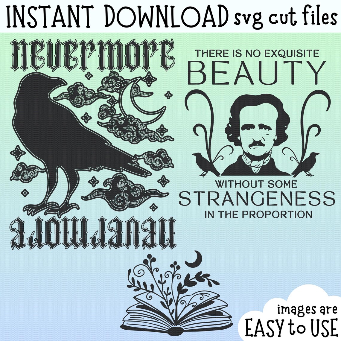 Edgar Allan Poe SVG Bundle Gothic Clipart for Shirts and Decor, Bookish ...
