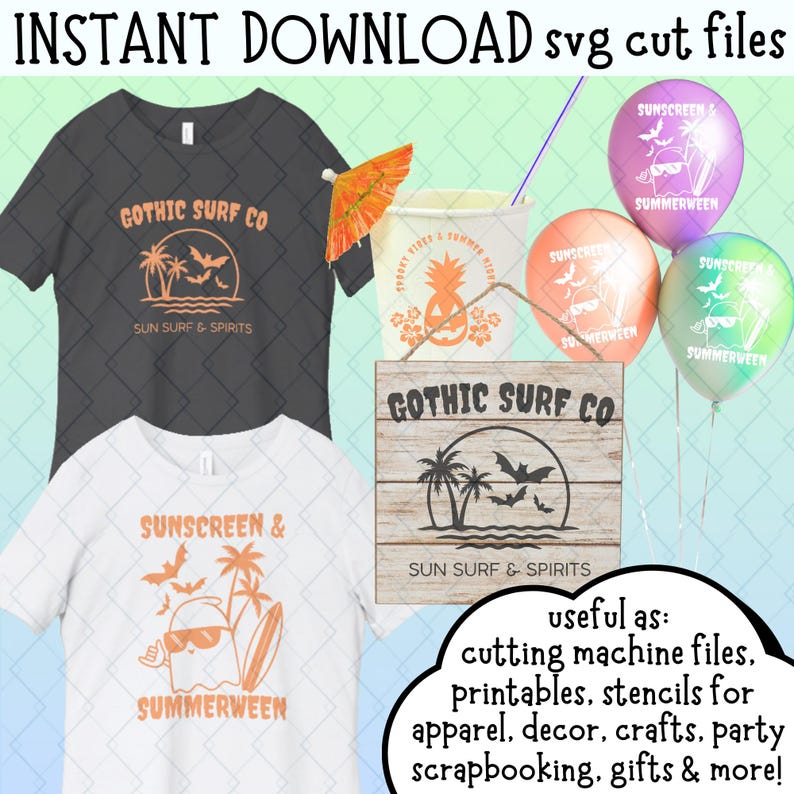 Gothic Surf SVG Bundle for Cutting Machine Goth Apparel Halloween Shirt ...