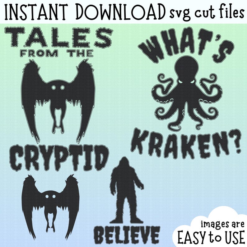 Funny Cryptid SVG Bundle Clipart Gothic Decor Kraken Shirt Halloween ...