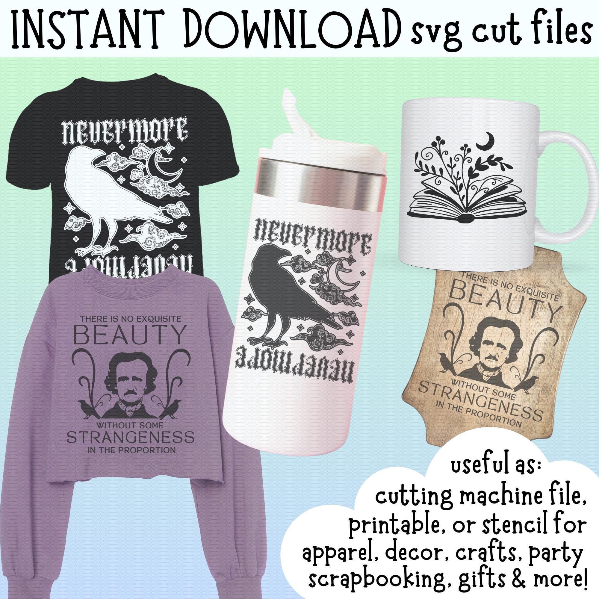 Edgar Allan Poe SVG Bundle Gothic Clipart for Shirts and Decor, Bookish ...