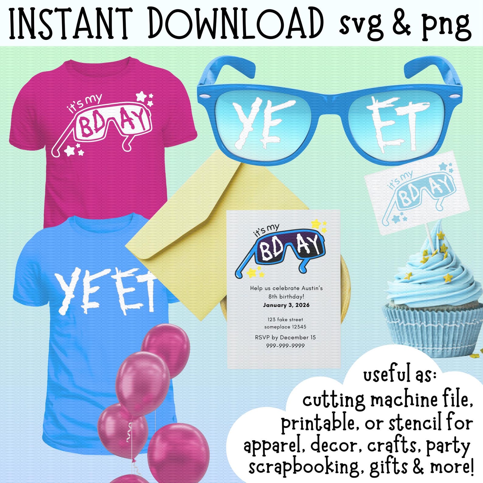 Yeet SVG PNG Bundle DIY Sunglasses Shirt Costume Wrestling Fan Gift Stickers Printable Art ...